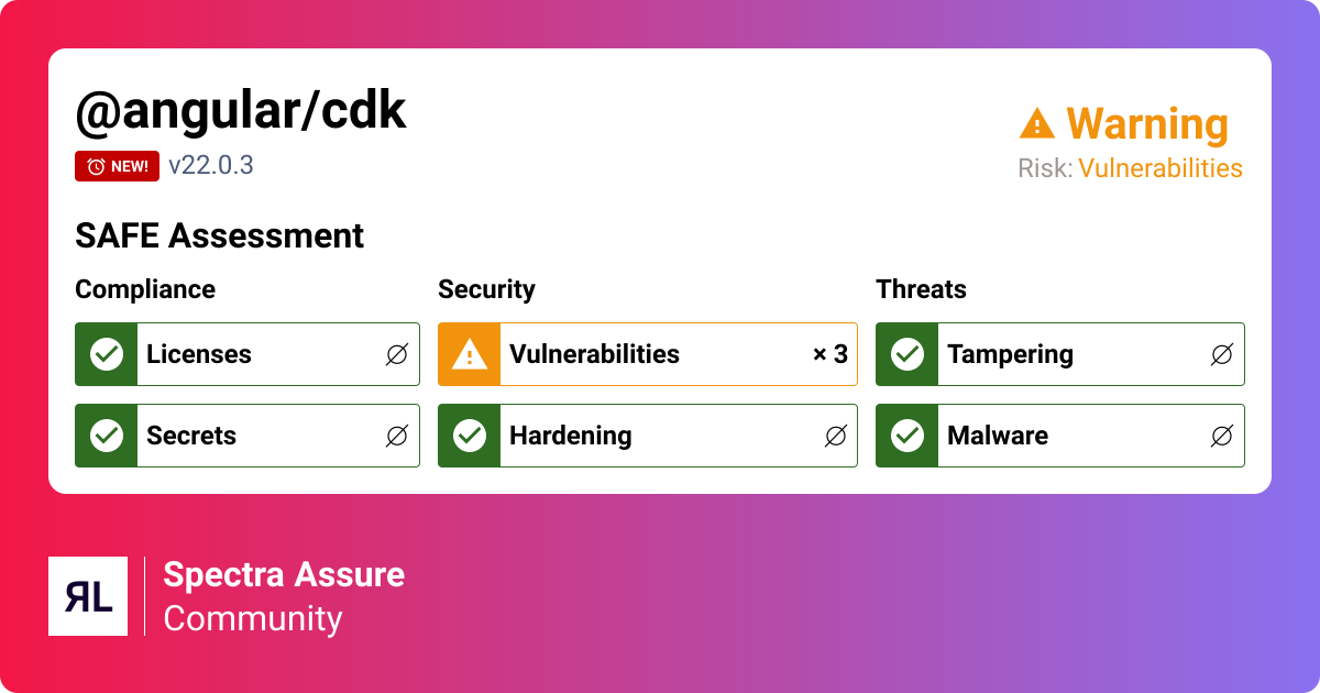 Versions - @angular/cdk - npm | ReversingLabs Spectra Assure Community