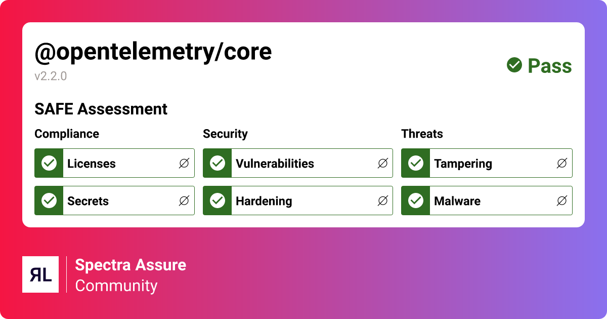 @opentelemetry/core - npm | ReversingLabs Spectra Assure Community