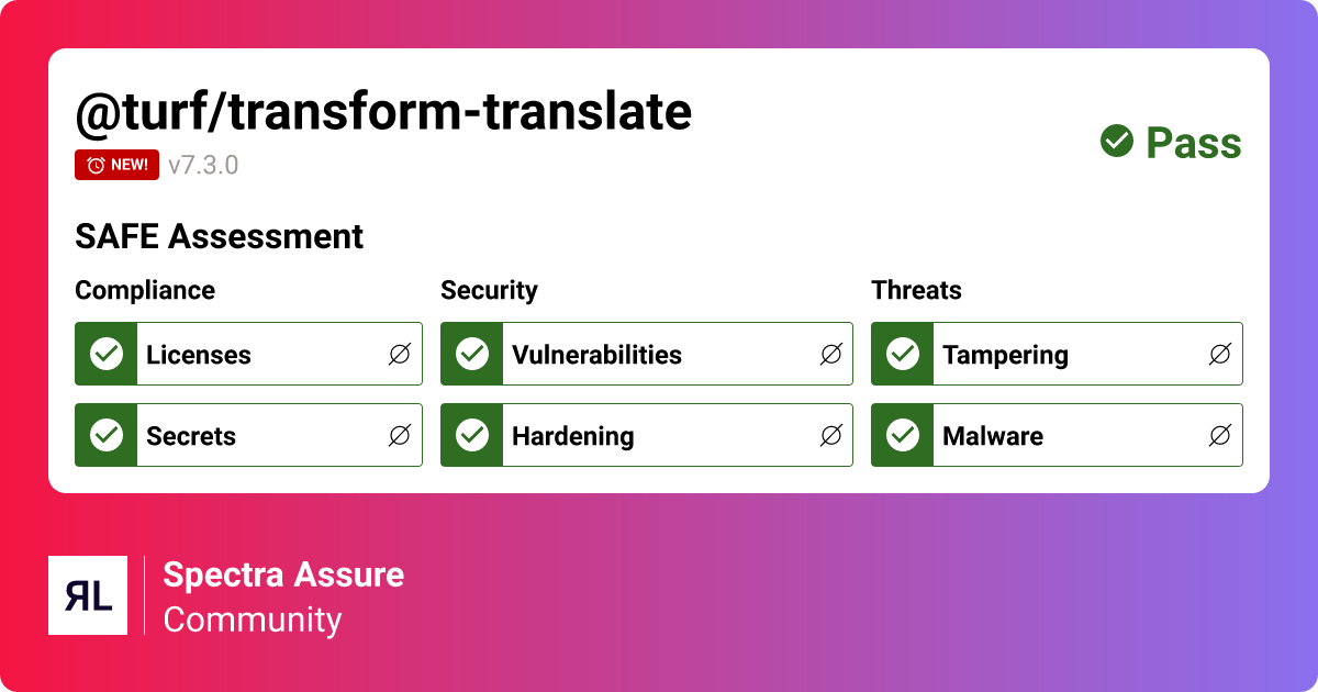 @turf/transform-translate - npm | ReversingLabs Spectra Assure Community