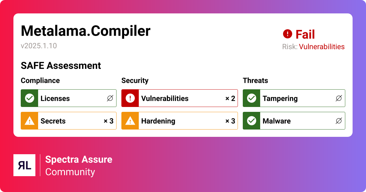 Maintainers - Metalama.Compiler - NuGet | ReversingLabs Spectra Assure Community