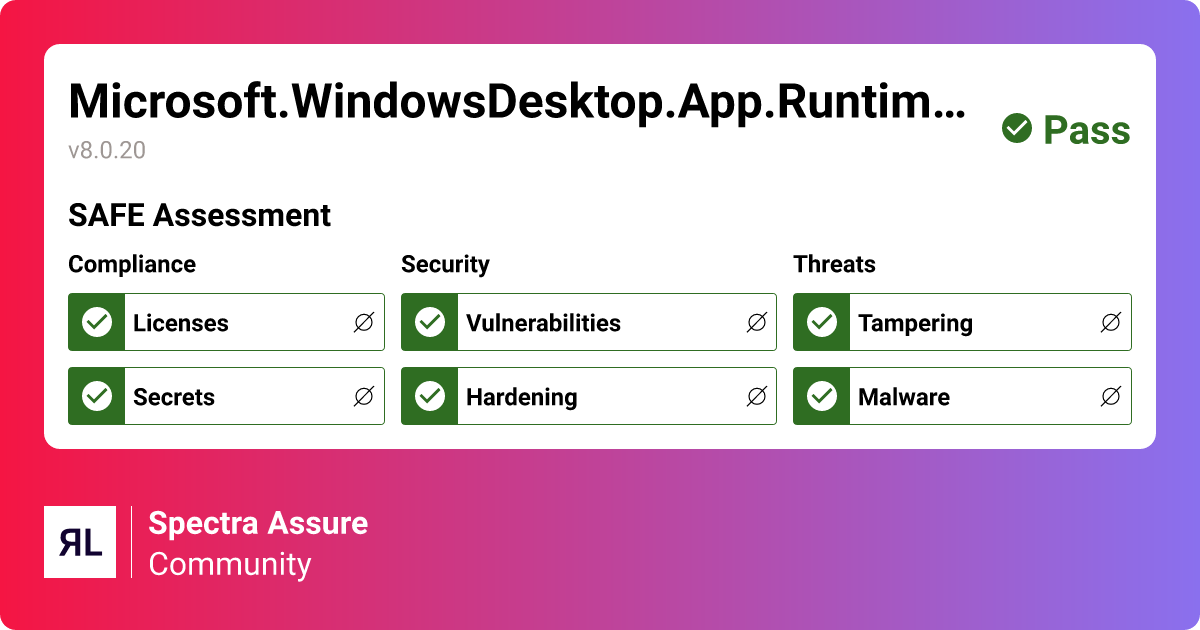 Microsoftwindowsdesktopappruntimewin X648020 Nuget Reversinglabs Spectra Assure Community