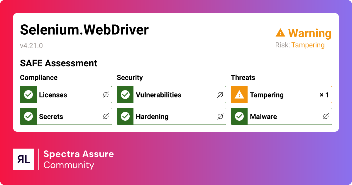 Seleniumwebdriver4210 Nuget Reversinglabs Spectra Assure Community 2049
