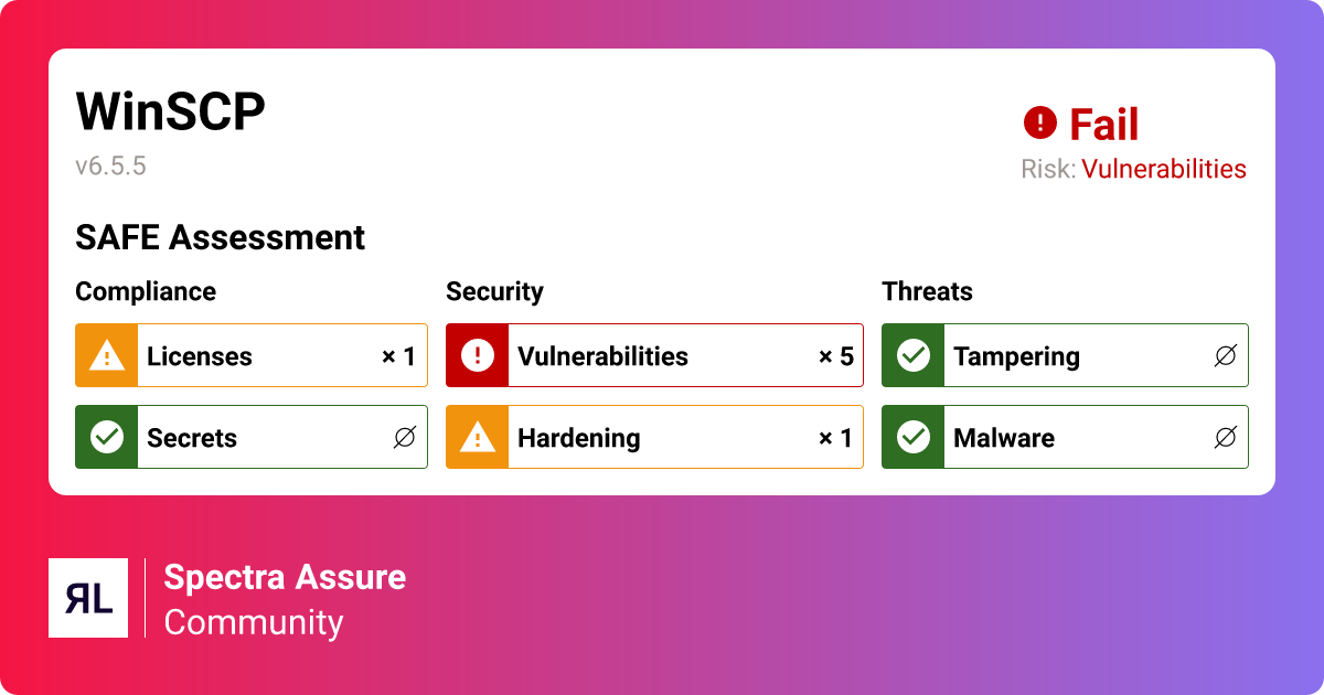 Vulnerabilities - WinSCP - NuGet | ReversingLabs Spectra Assure Community