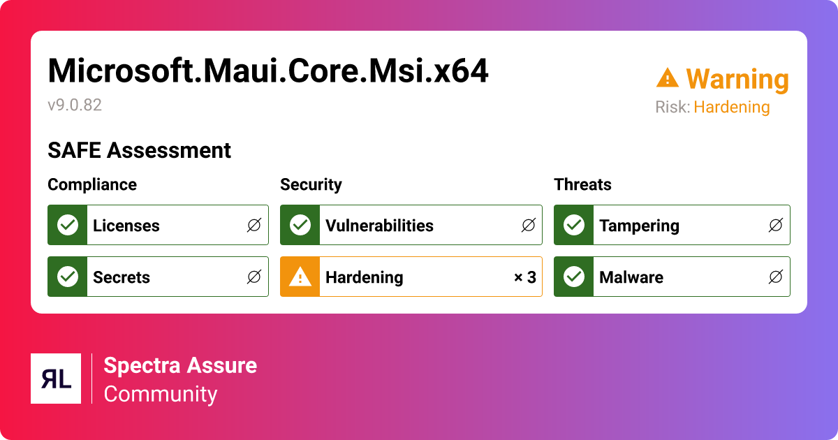 Microsoft.Maui.Core.Msi.x64@9.0.82 - NuGet | ReversingLabs Spectra Assure Community