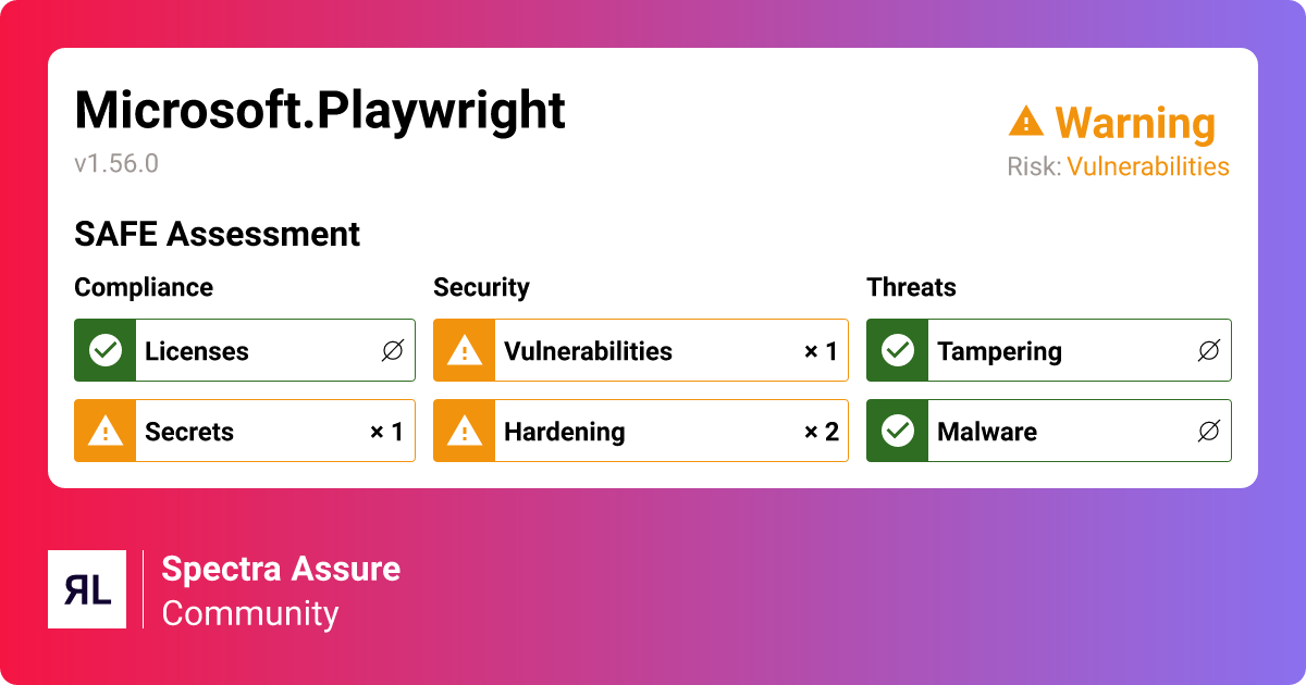 Microsoft.Playwright@1.56.0 - NuGet | ReversingLabs Spectra Assure Community